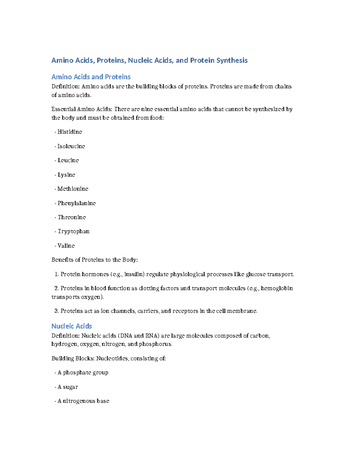 Amino Acids & Protein Synthesis Cheat Sheet: Overview & Key Concepts ...