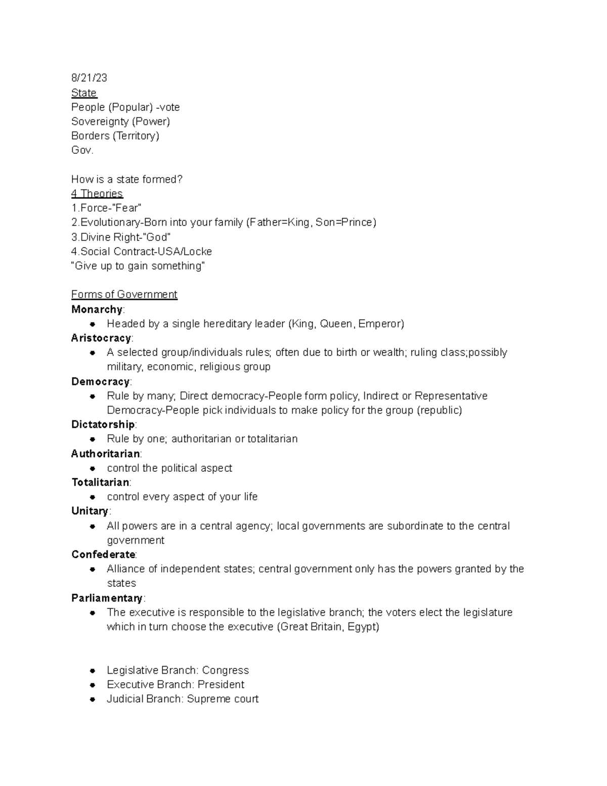 US Government Notes - 8/21/ State People (Popular) -vote Sovereignty ...