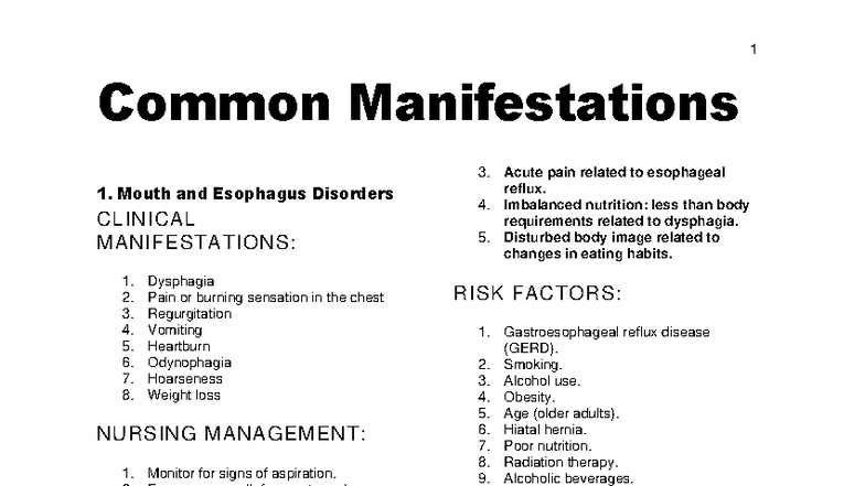 AHN 1 Common Manifestations: Disorders of the Digestive System - Studocu