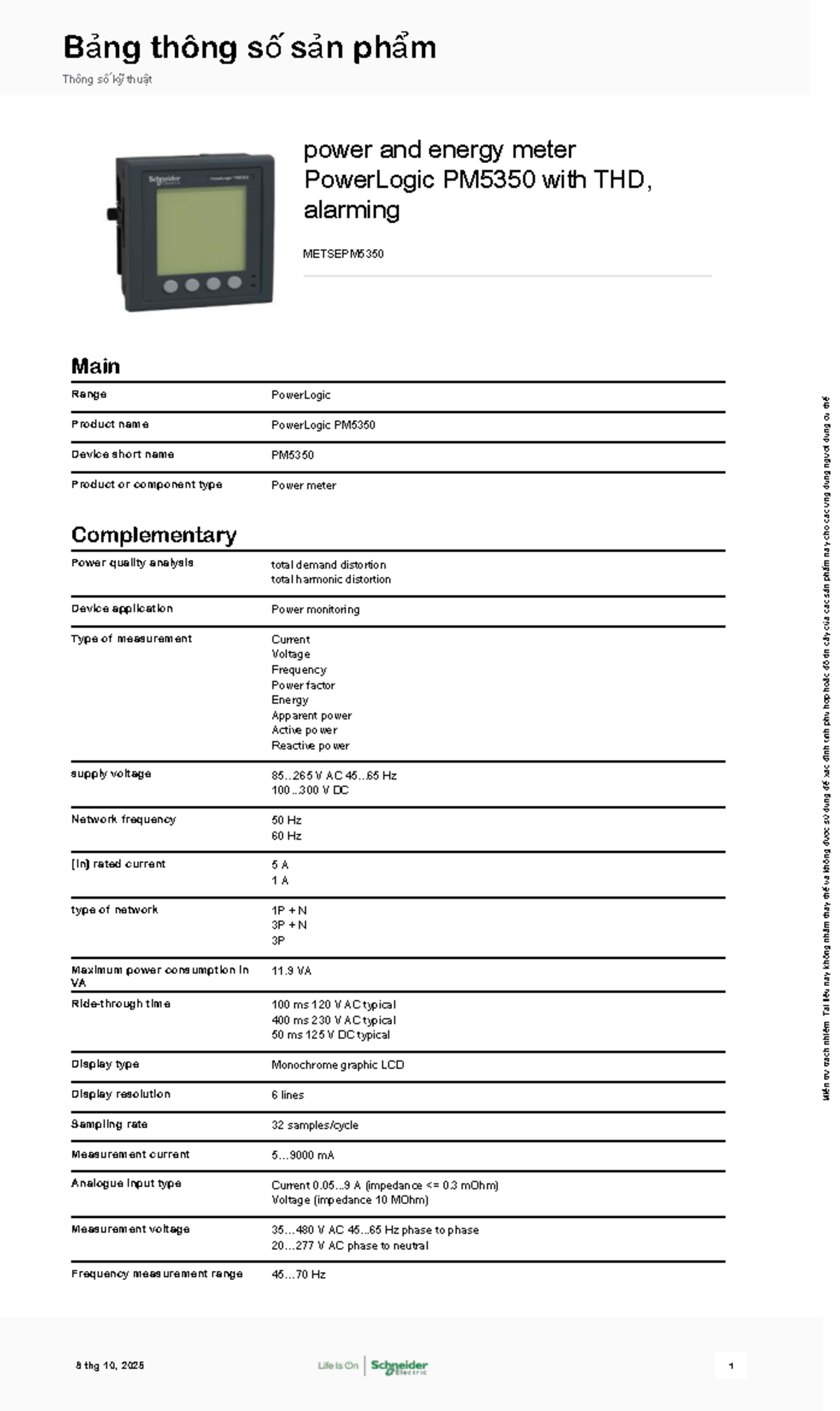 Schneider Electric PowerLogic PM5350 Technical Specifications - Studocu
