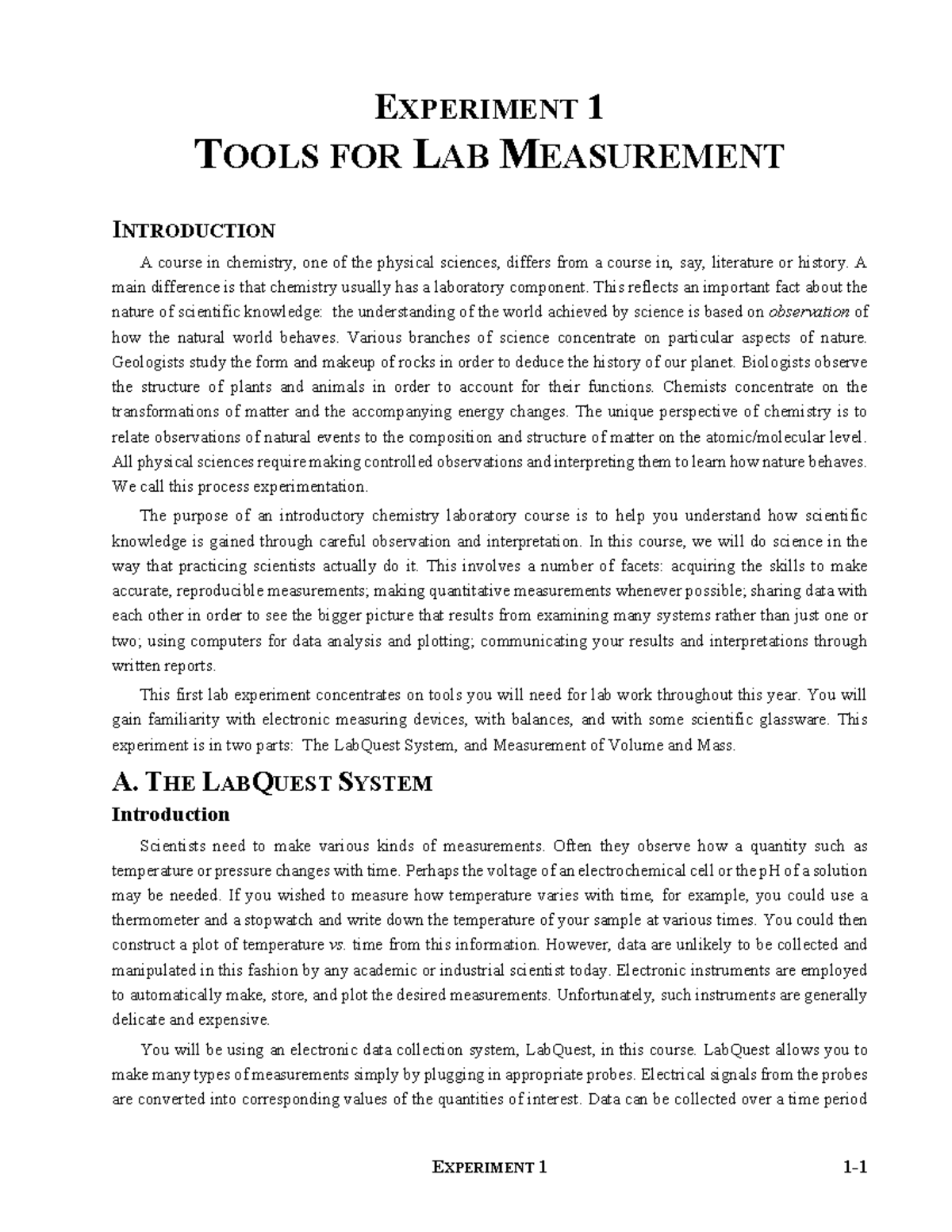 Uof C GL01 Lab - Gen Chem Lab 1: Tools for Measurement Experiment - Studocu