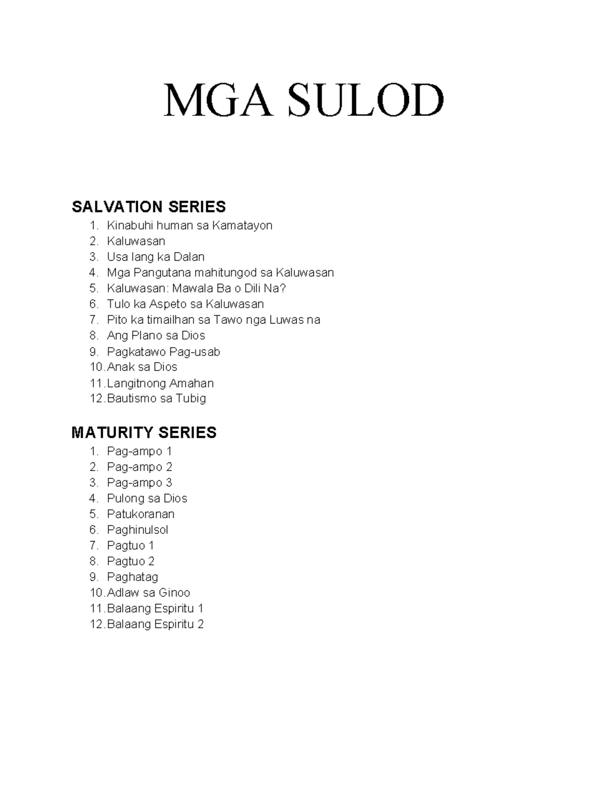 MGA SULOD SALVATION SERIES: Kinabuhi, Kaluwasan, ug Langit - Studocu