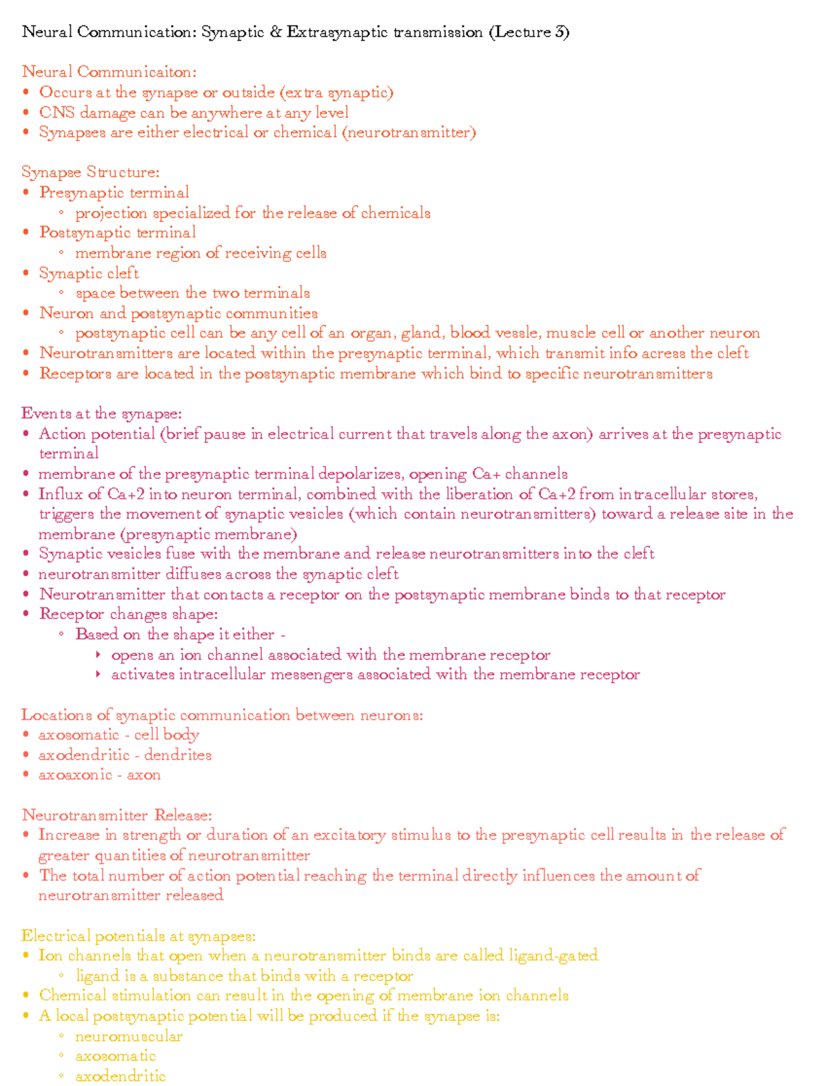 Neural Communication: Synaptic Transmission & Mechanisms (Lecture 3 ...