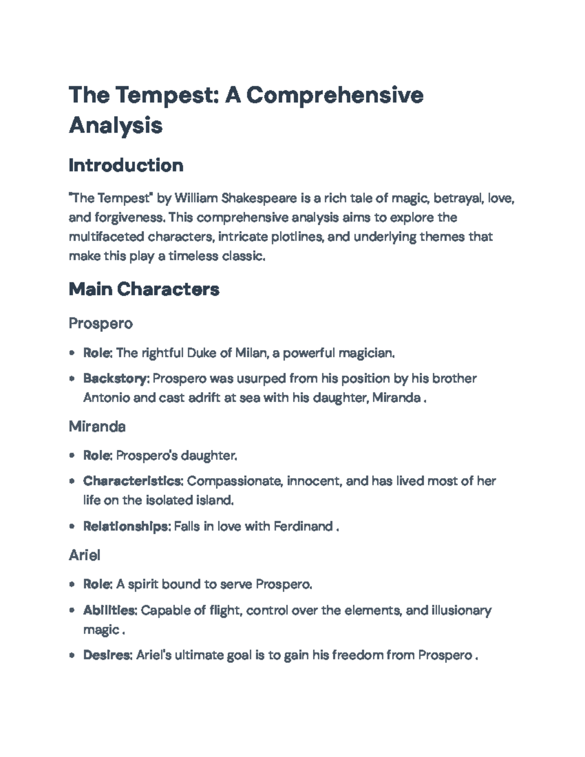 Comprehensive Analysis of Shakespeare's The Tempest: Themes ...
