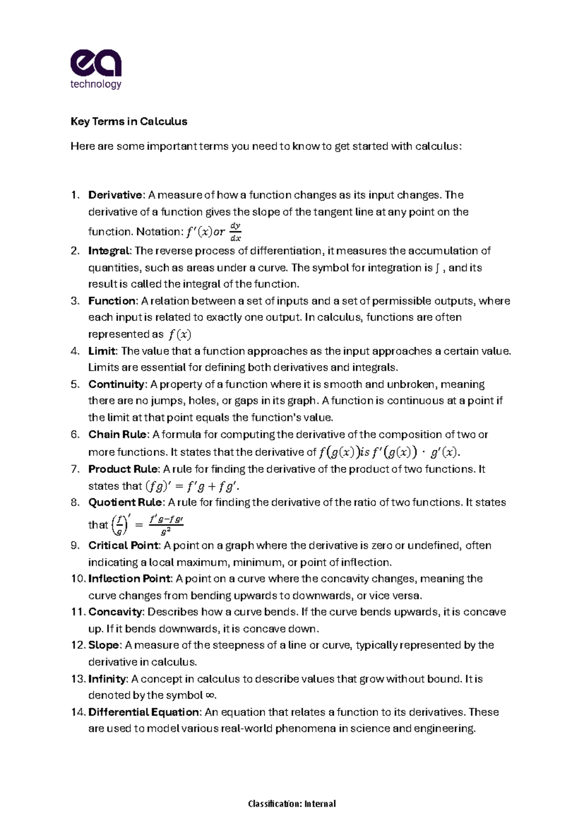 Key Terms in Calculus (MATH 101) for Beginners - Studocu