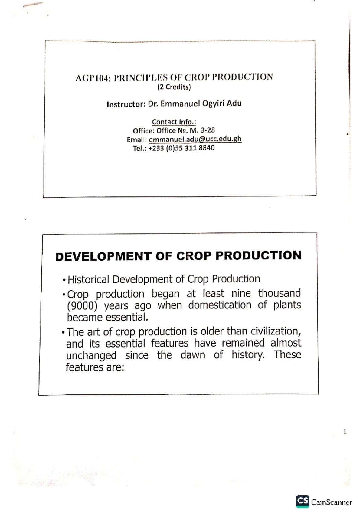 AGP104 Principles of Crop Production Lecture Notes Overview - Studocu