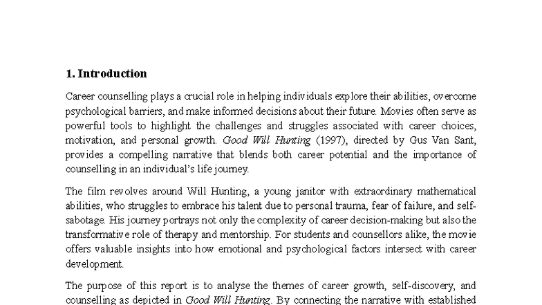 Movie Analysis Report: Career Counselling Themes in Good Will Hunting ...