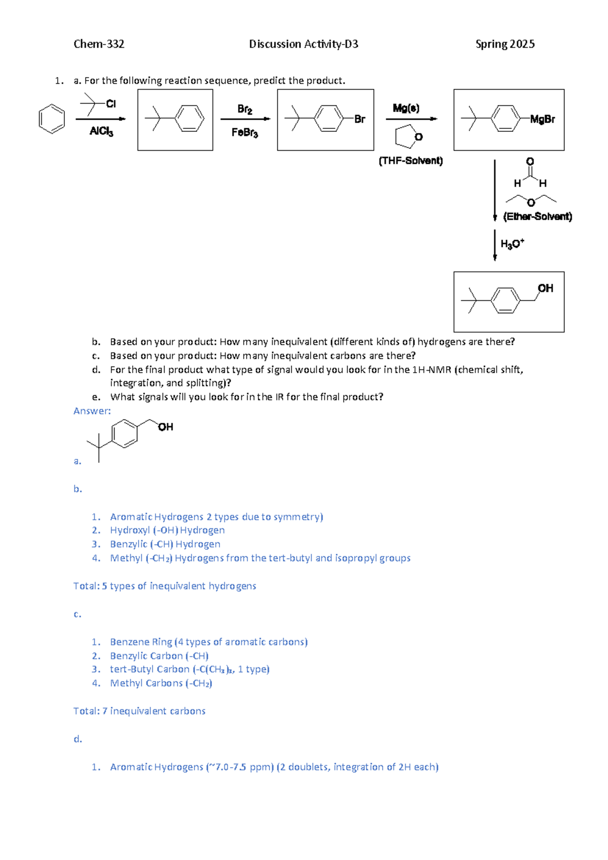 D3-Discussion Activity-Answer Key and Guide to Organic Reactions - Studocu
