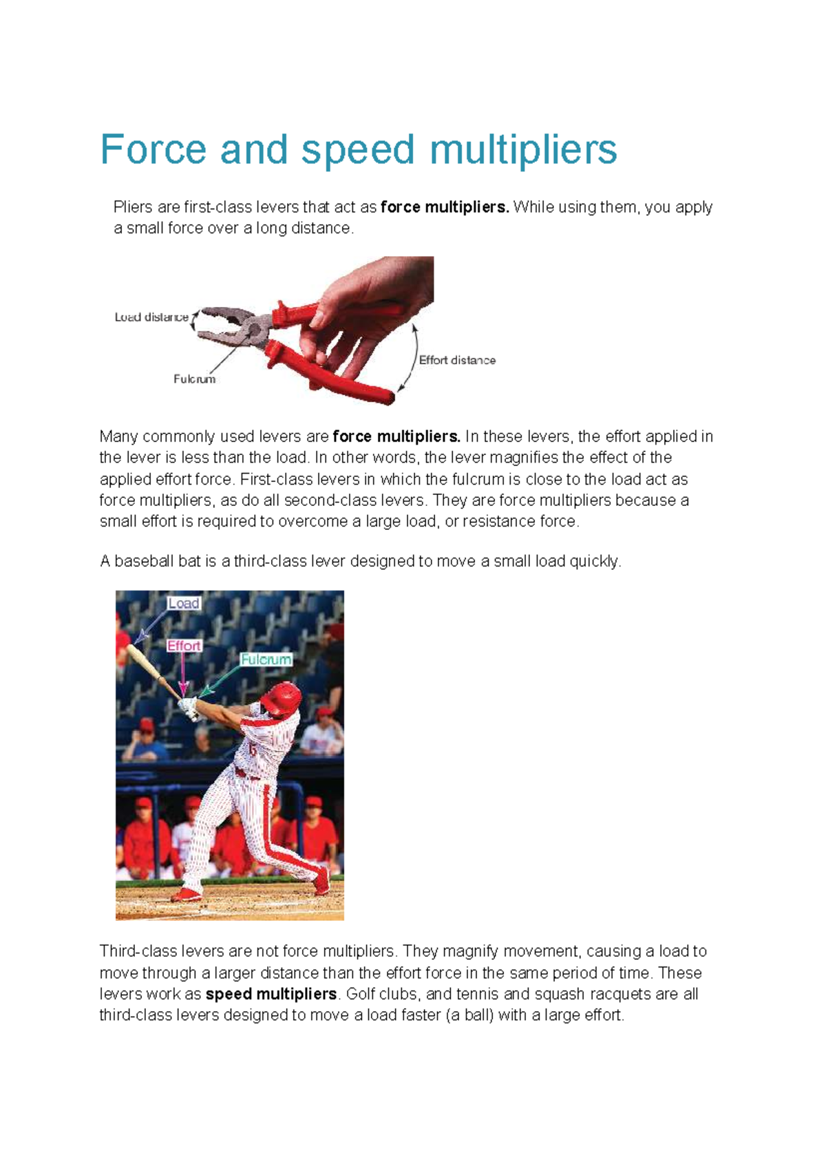 Force and Speed Multipliers: Understanding Levers and Their Functions ...