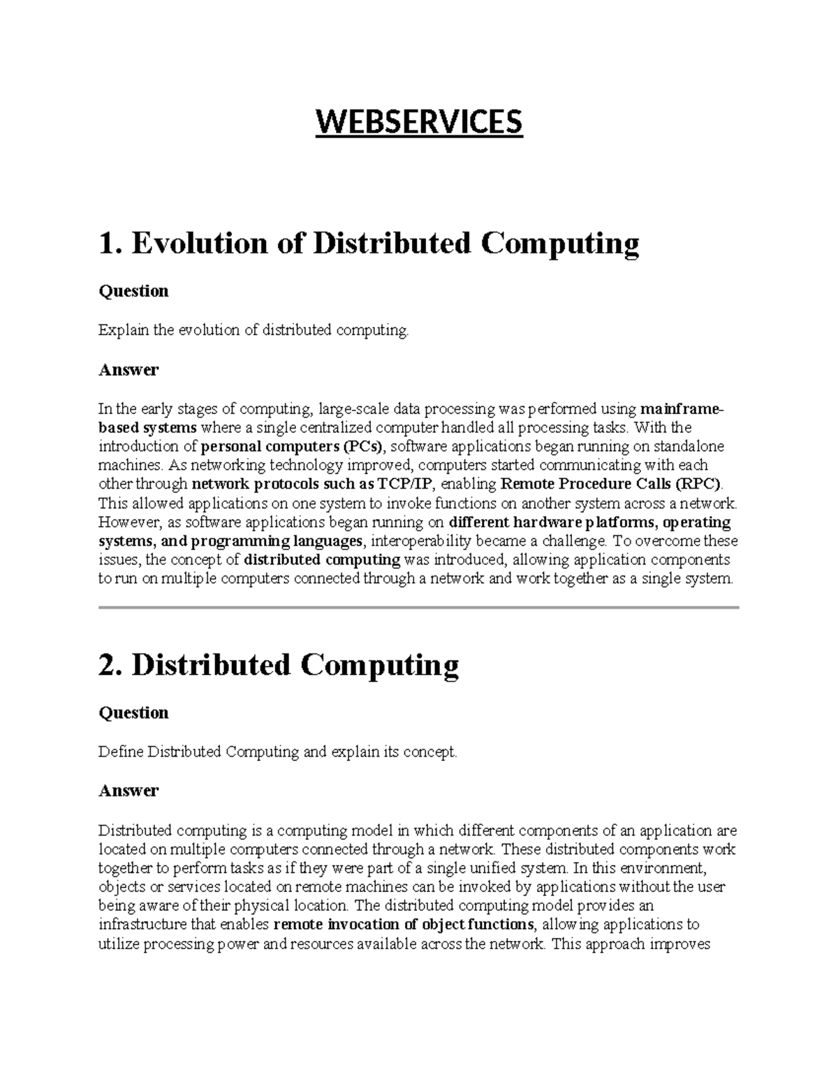 WEBSERVICES 1: Evolution and Importance of Distributed Computing - Studocu