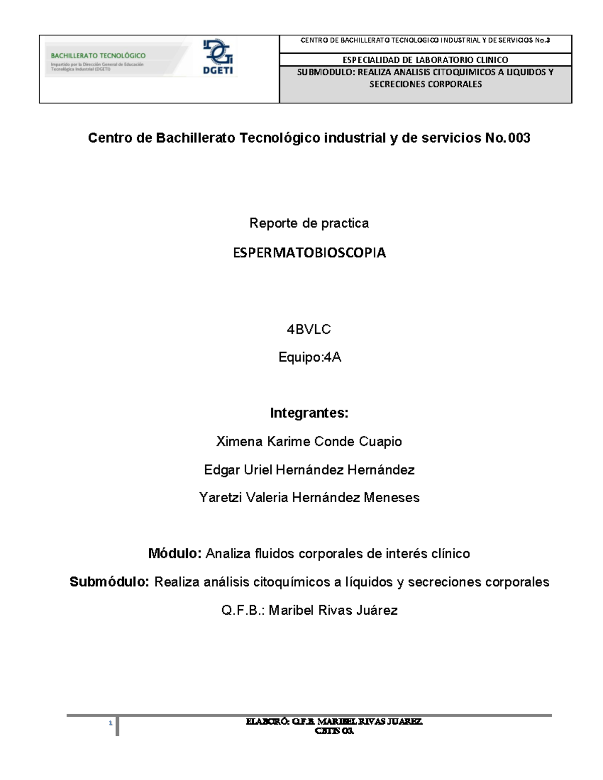Práctica de Espermatobioscopia - CBTIS 03 - Análisis Citoquímicos - Studocu
