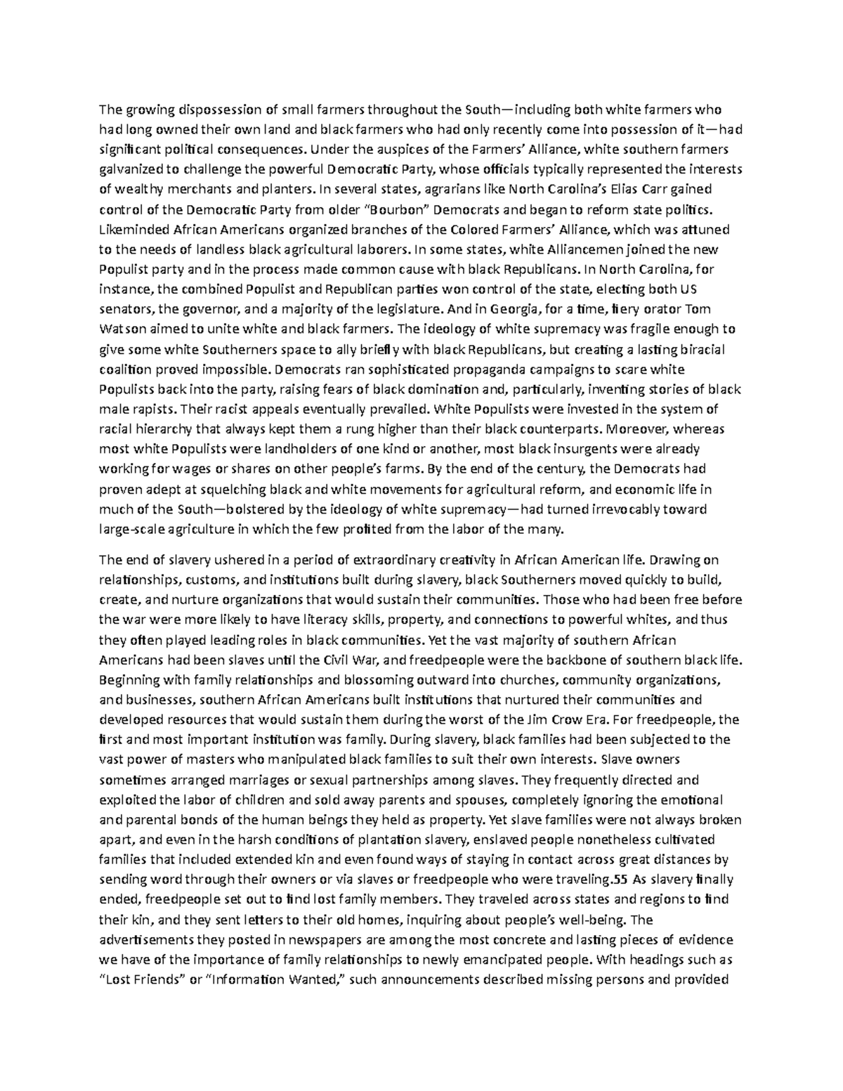 A History of African American Life Post-Slavery: Amh2 Notes - Studocu