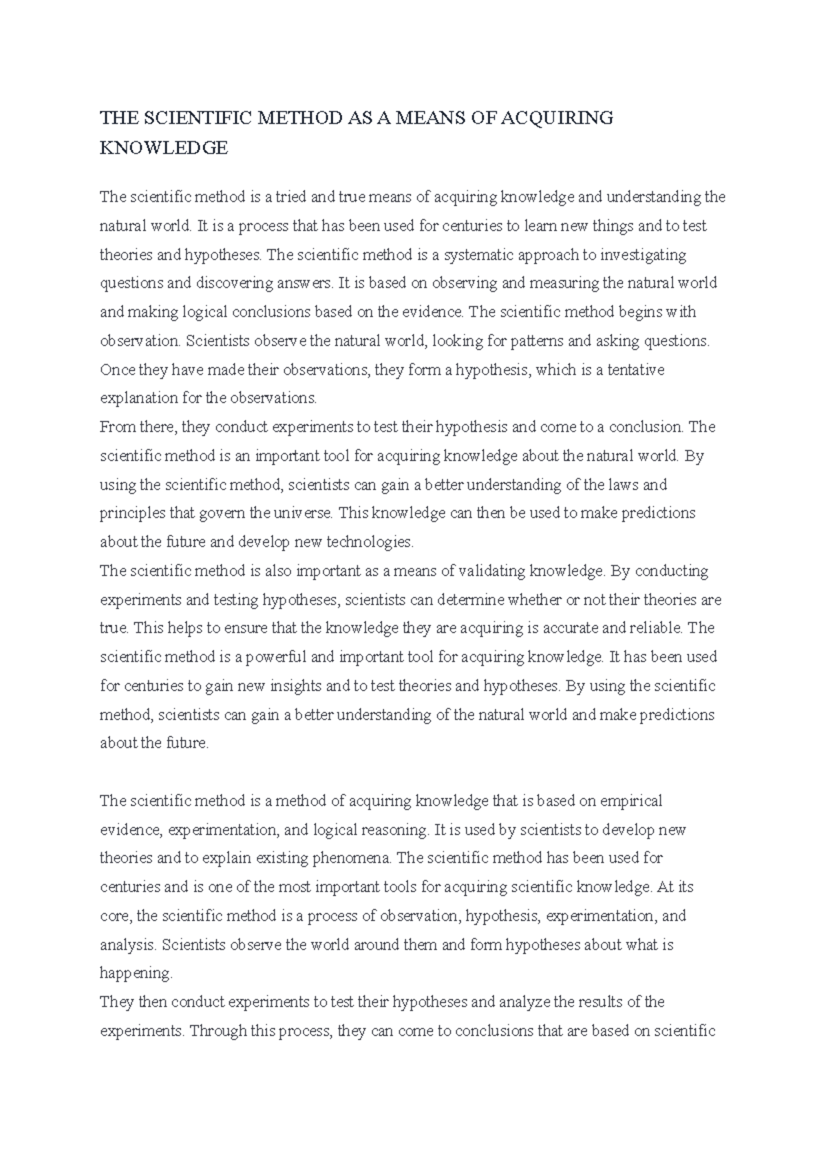 THE SCIENTIFIC METHOD AS A MEANS OF ACQUIRING KNOWLEDGE - THE ...