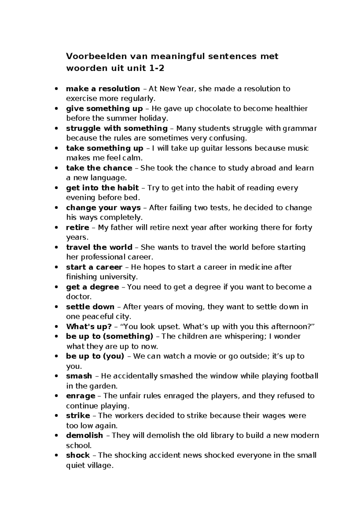 Meaningful Sentence Examples for Units 1 & 2 - Studeersnel