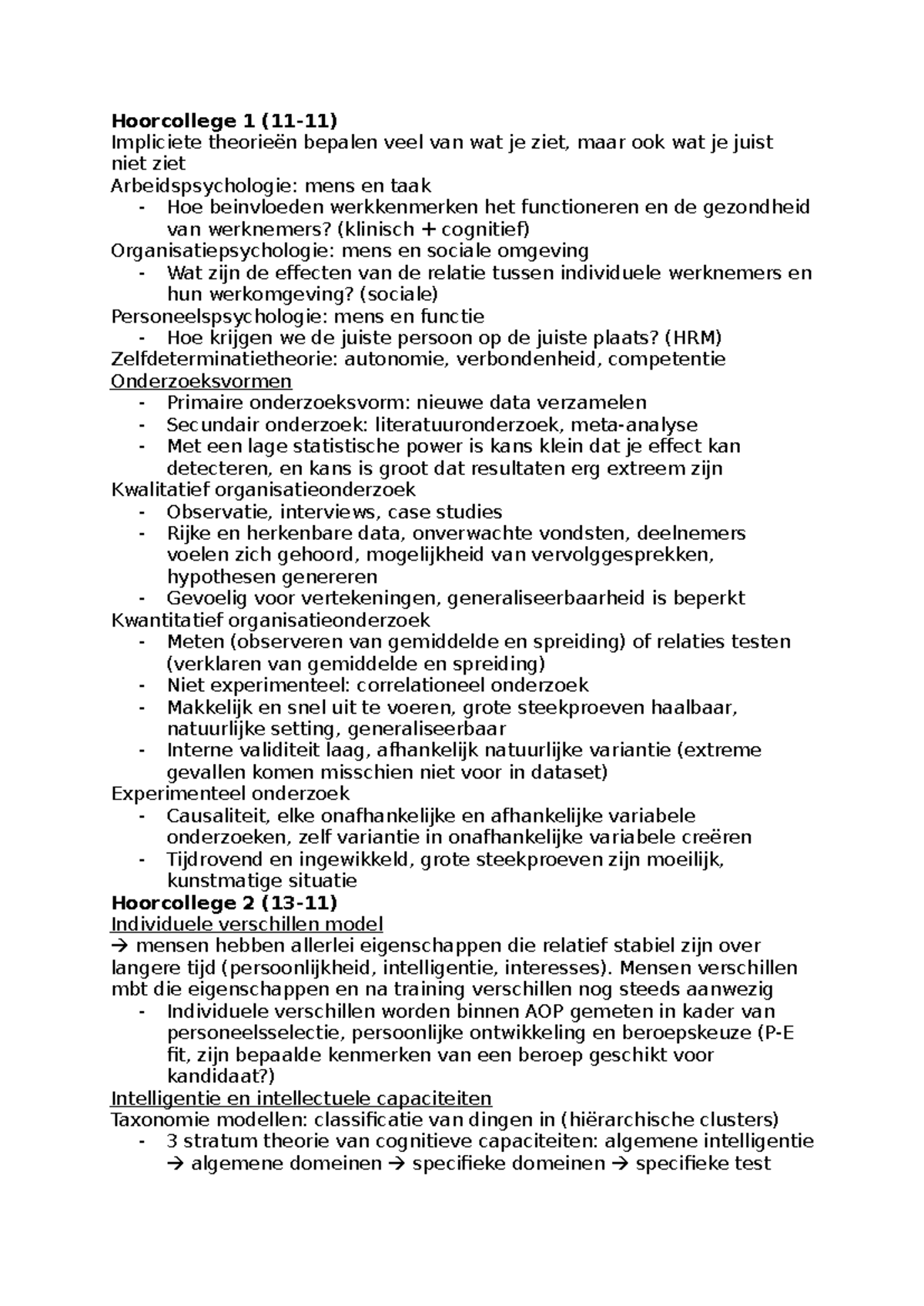 Hoorcollege 1-10: Psychologie op het Werk - Arbeids- en ...