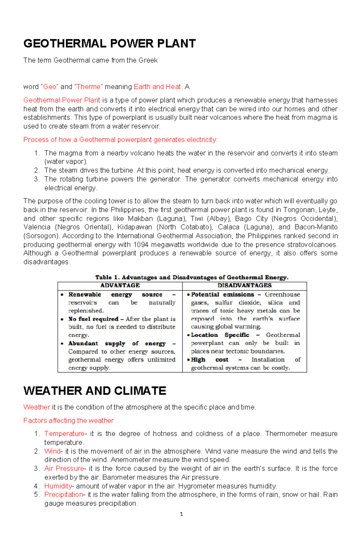 GEOSCIENCE 101: Weather and Climate Overview Handout - Studocu