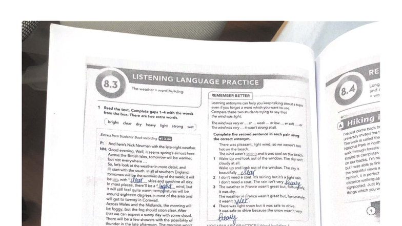 Listening Language Practice 8.3: Weather Vocabulary and Antonyms - Studocu