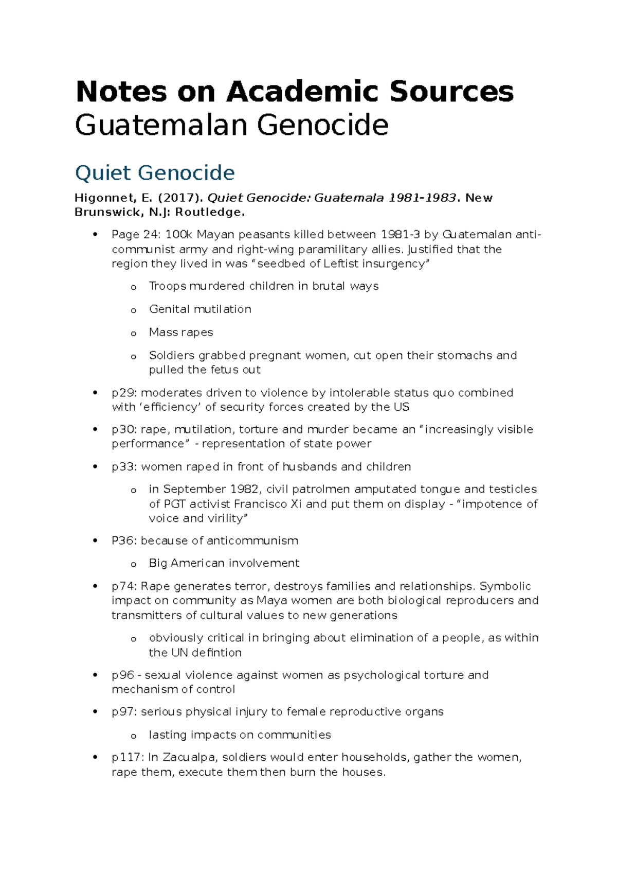 Notes on Academic Sources: Guatemalan Genocide and Gender Violence ...