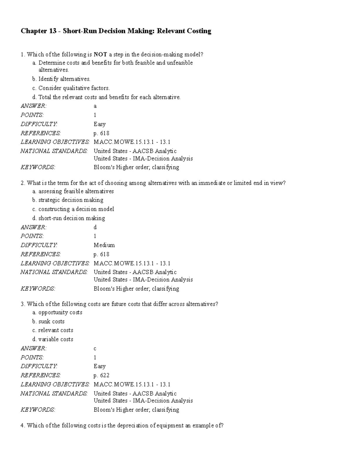 Ch13 Practice Questions - Short-Run Decision Making Techniques - Studocu