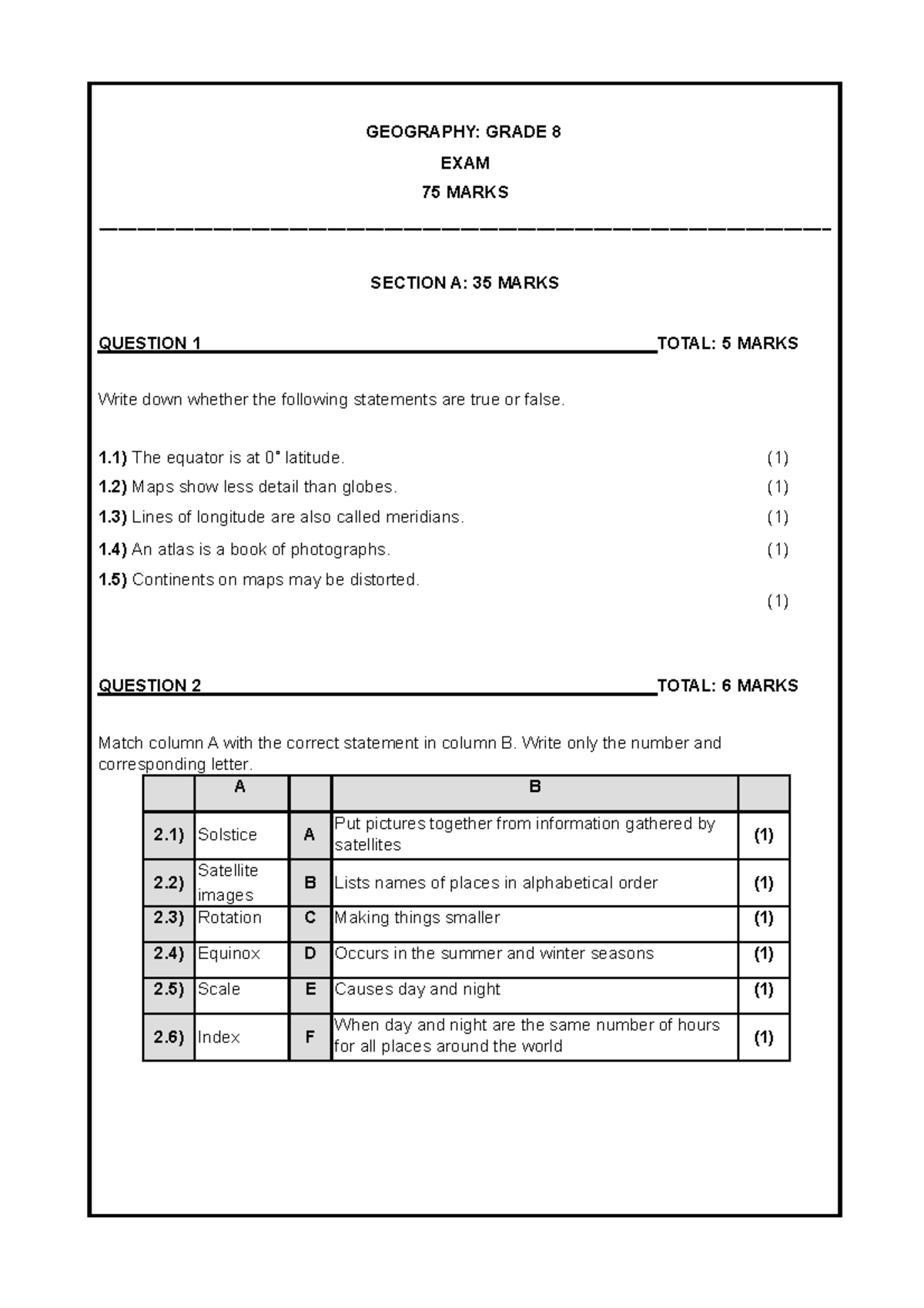 Geography Grade 8 QP - Exam Revision Notes - Studocu