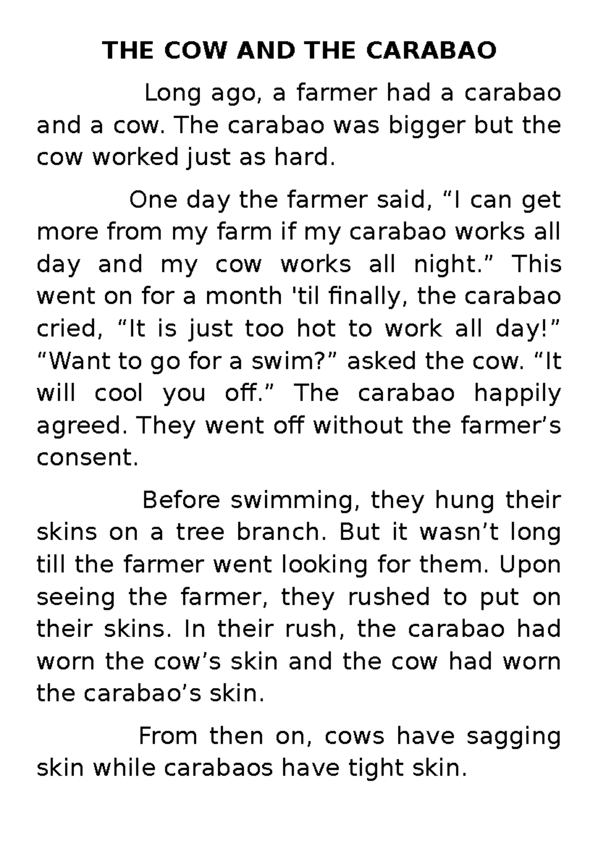 Passage-2: The Cow and the Carabao - A Story of Hard Work and Change ...
