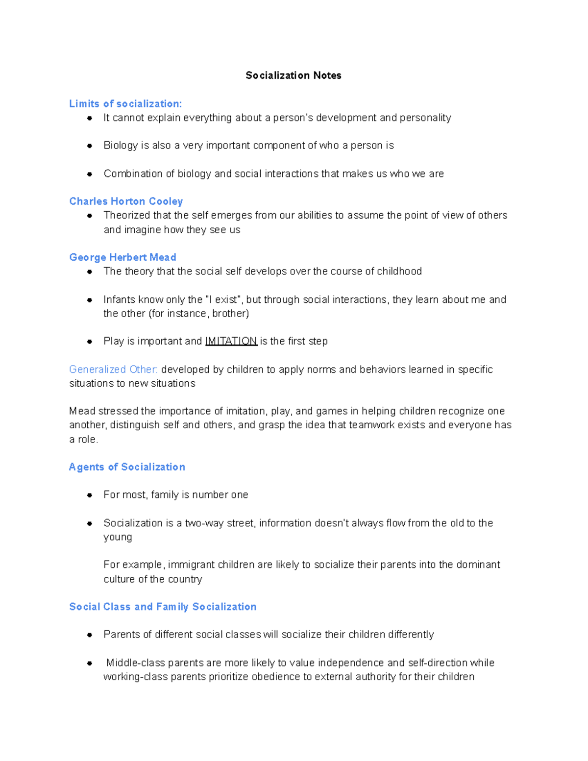 Sociology Socialization Notes - Key Theories & Concepts - Studocu