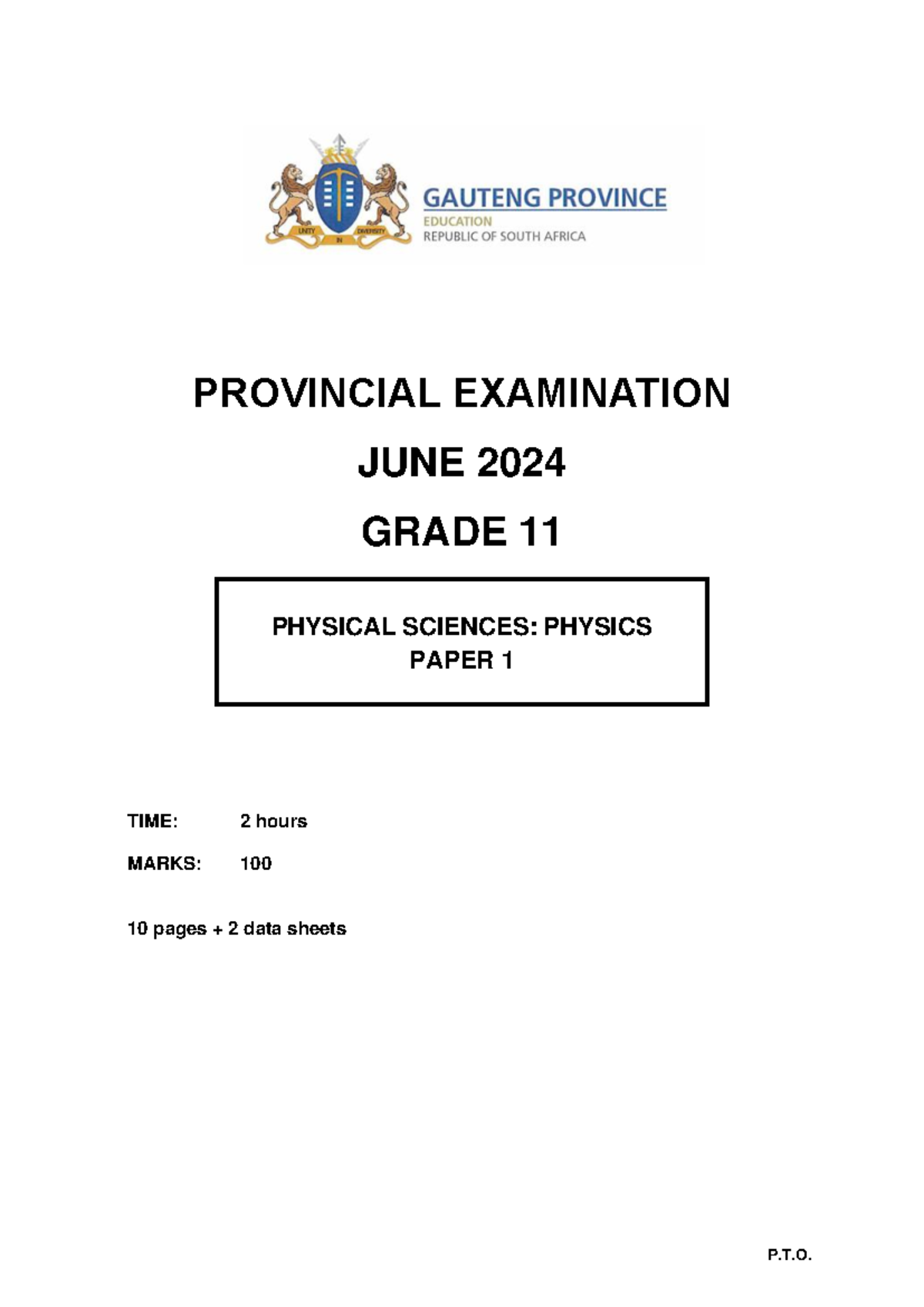 Gr 11 Physical Sciences P1 June 2024 Examination Question Paper - Studocu