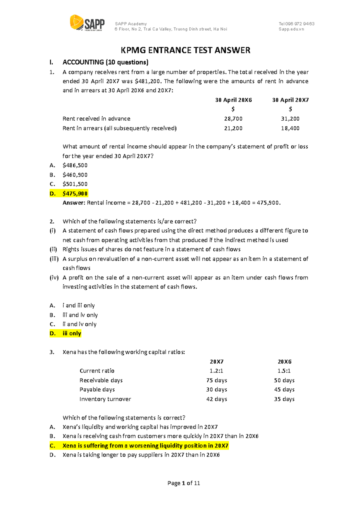 KPMG Entrance Test Answers: Accounting & Auditing Insights - Studocu