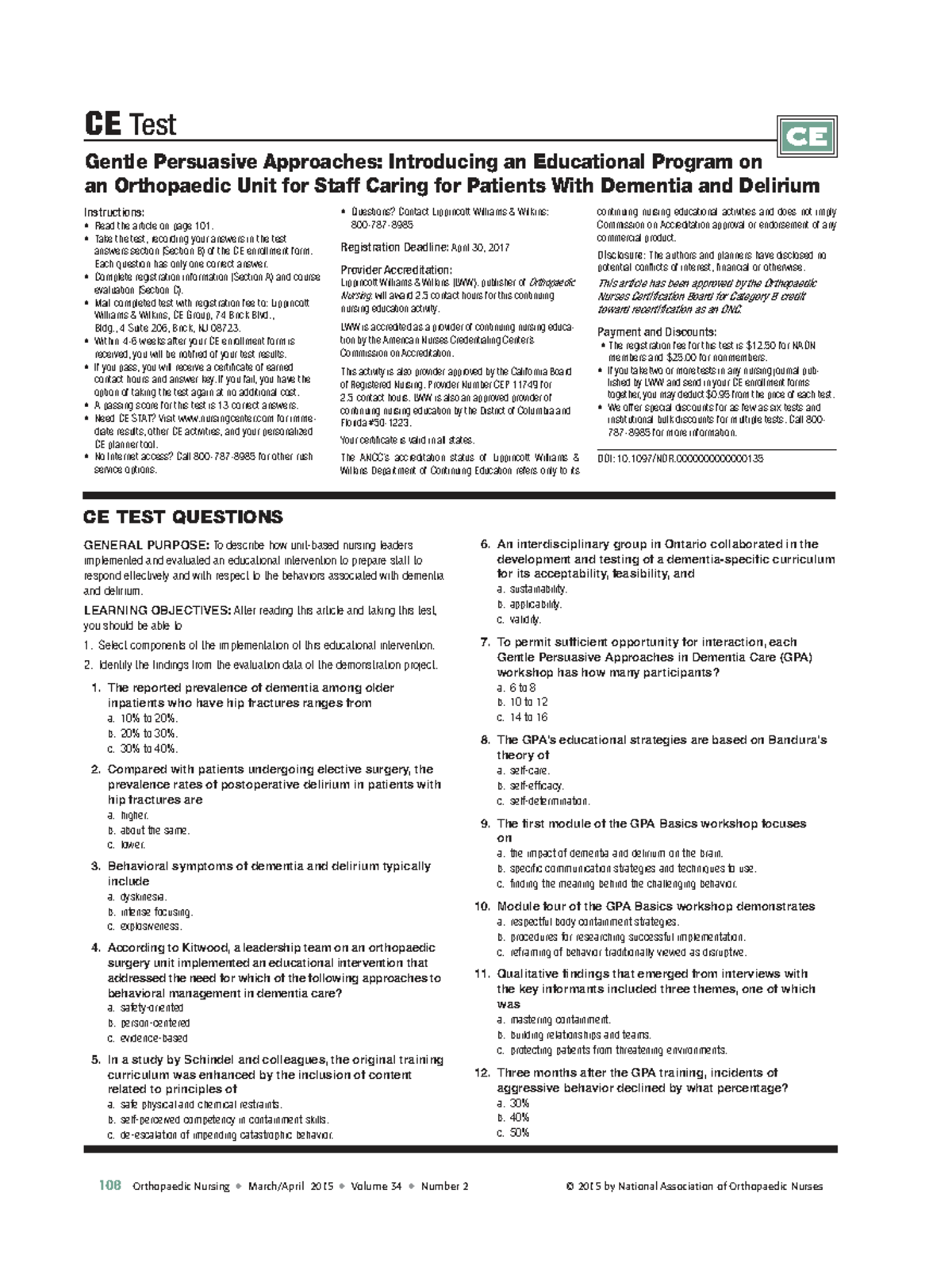 CE Test: Gentle Persuasive Approaches for Dementia Care in Orthopaedics ...