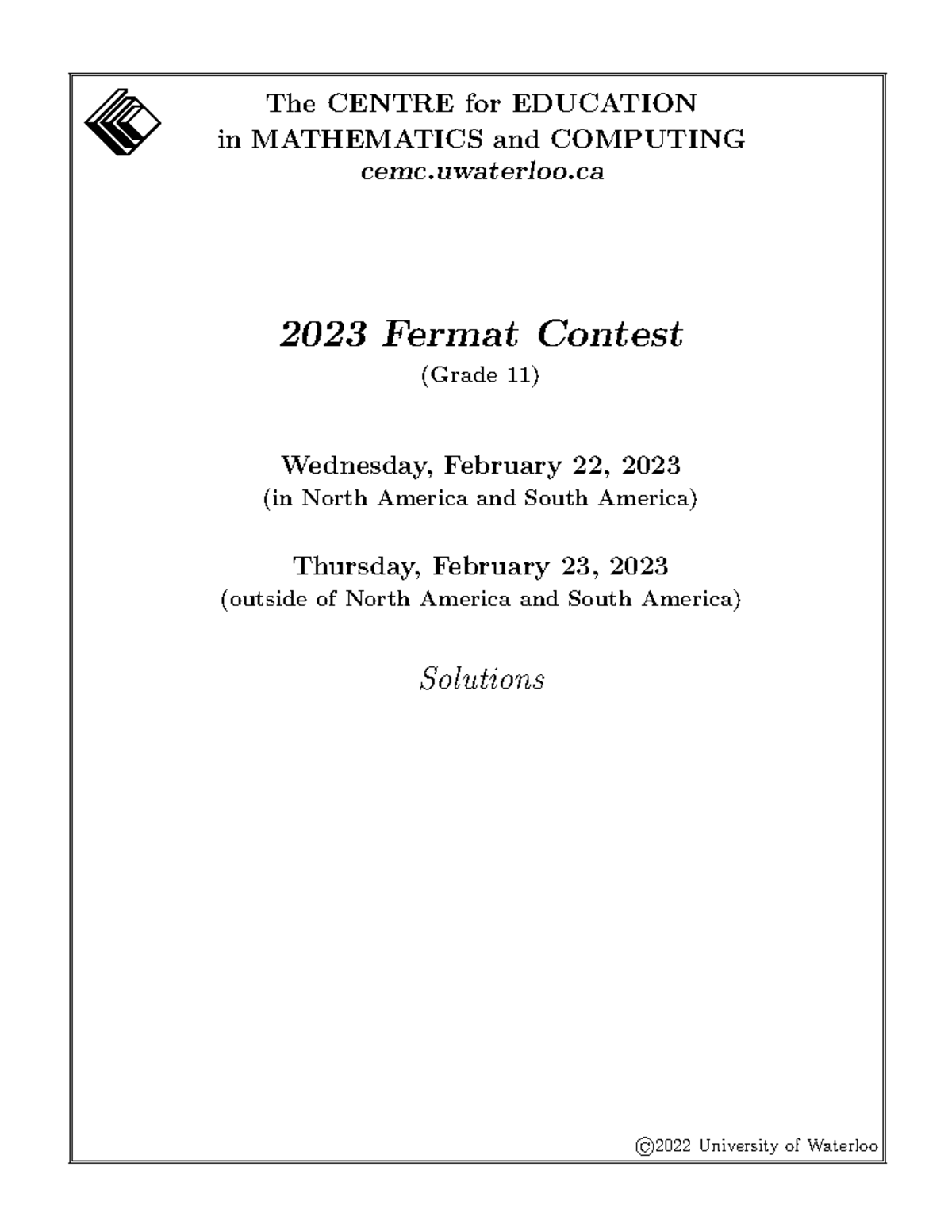 2023 MATH 11 Fermat Contest Solutions - Studocu