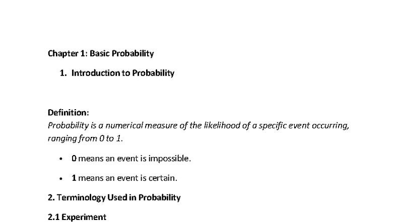 Chapter 1: Basic Probability Concepts and Definitions - Studocu