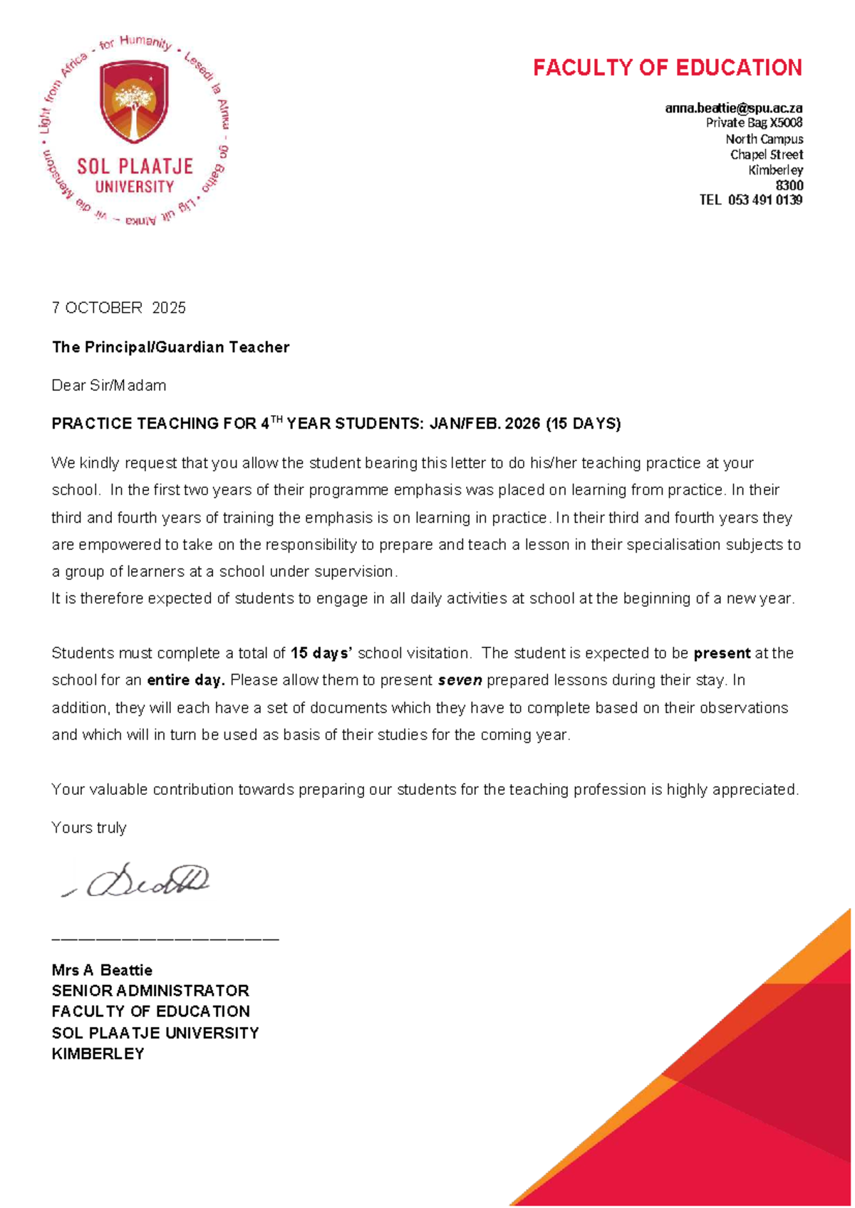 2026 - JAN Practice Teaching Request Letter for 4th Year Students - Studocu