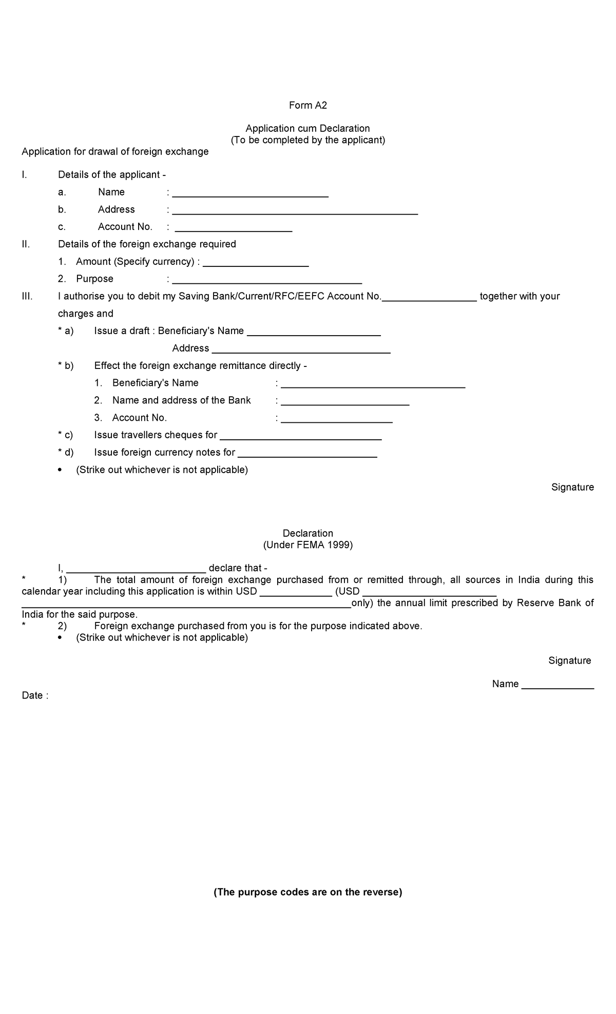 Form-a2 - FOREX - Form A Application cum Declaration (To be completed ...