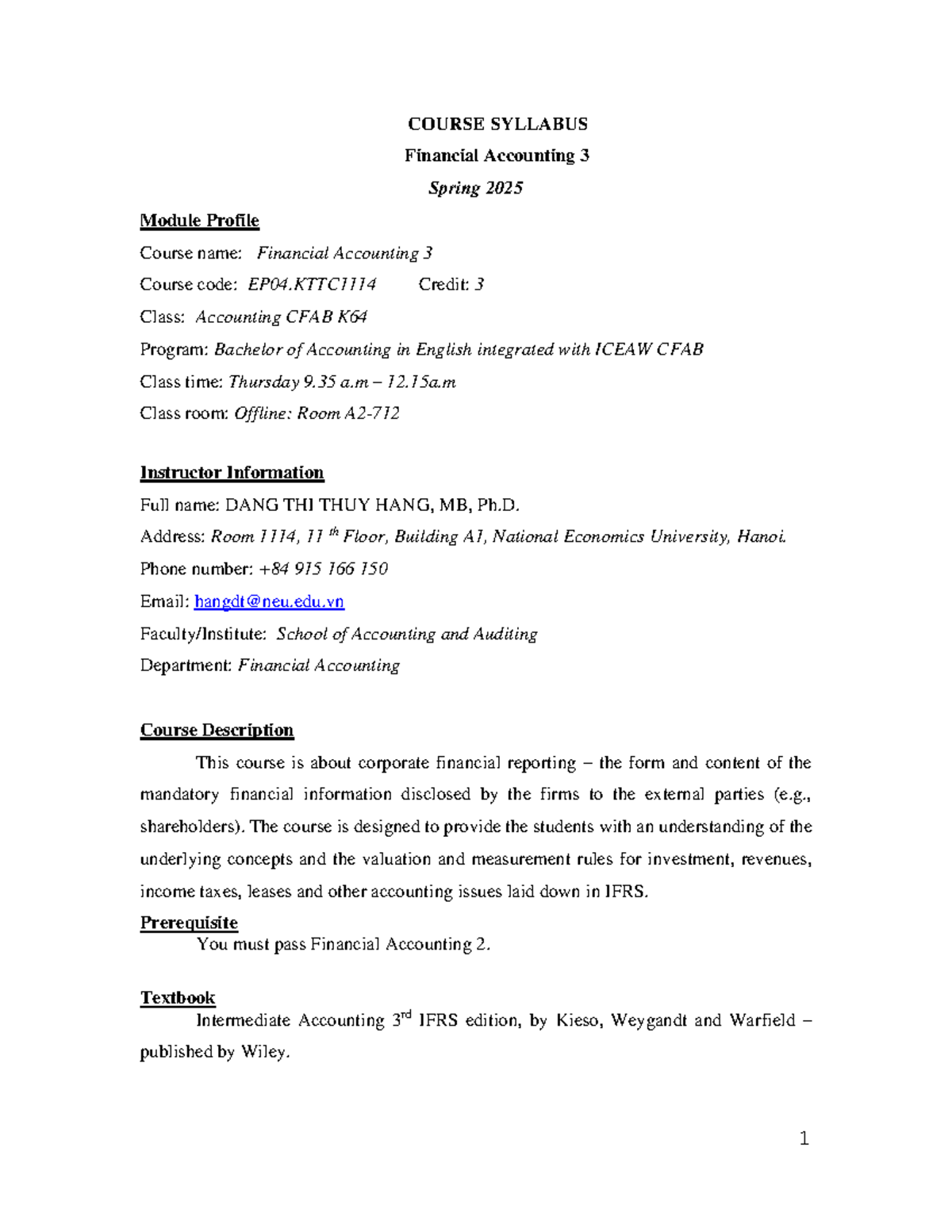 Financial Accounting 3 Syllabus CFAB K64 Spring 2025 Overview - Studocu