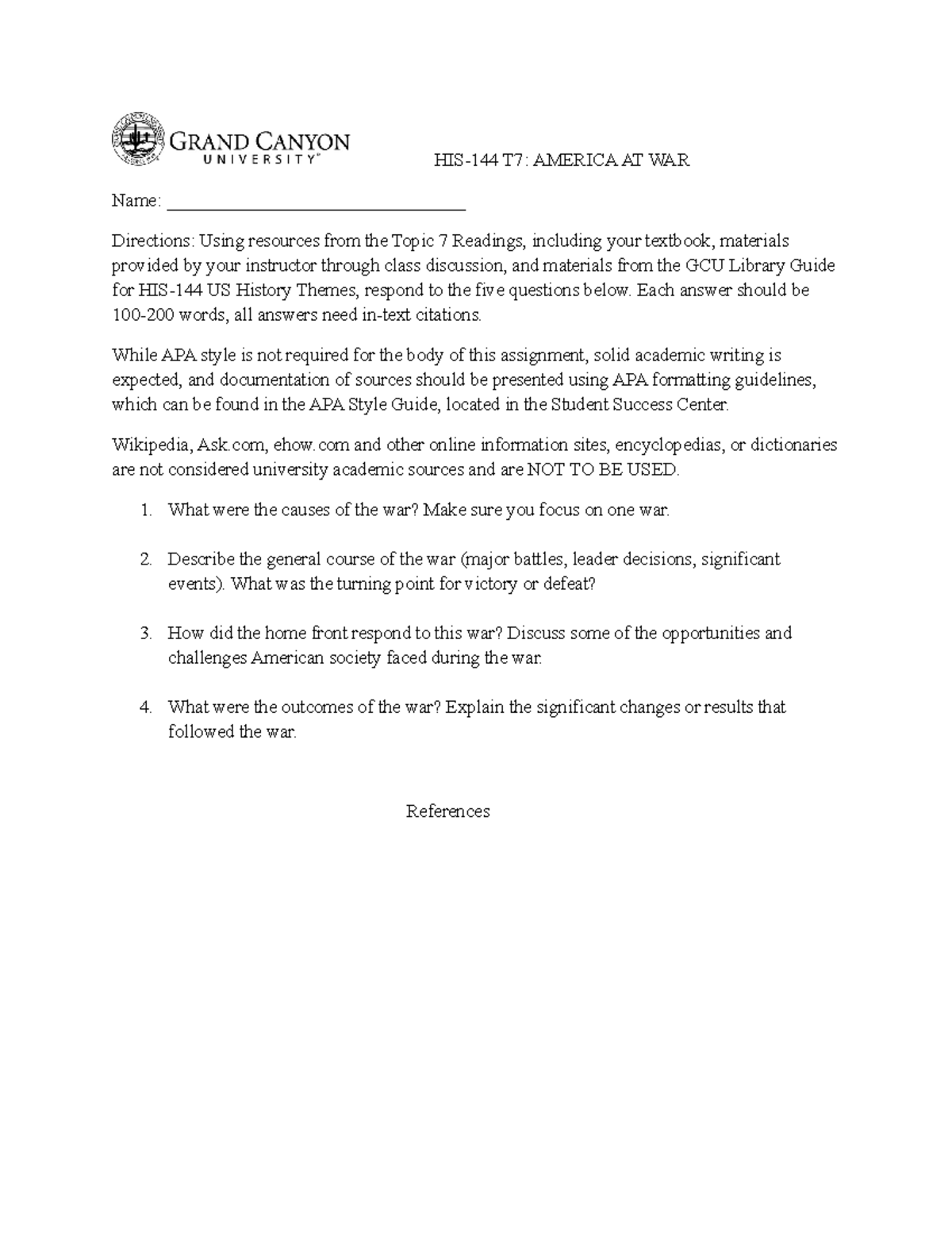 HIS-144-RS-America at War Topic 7 Worksheet Guide - Studocu