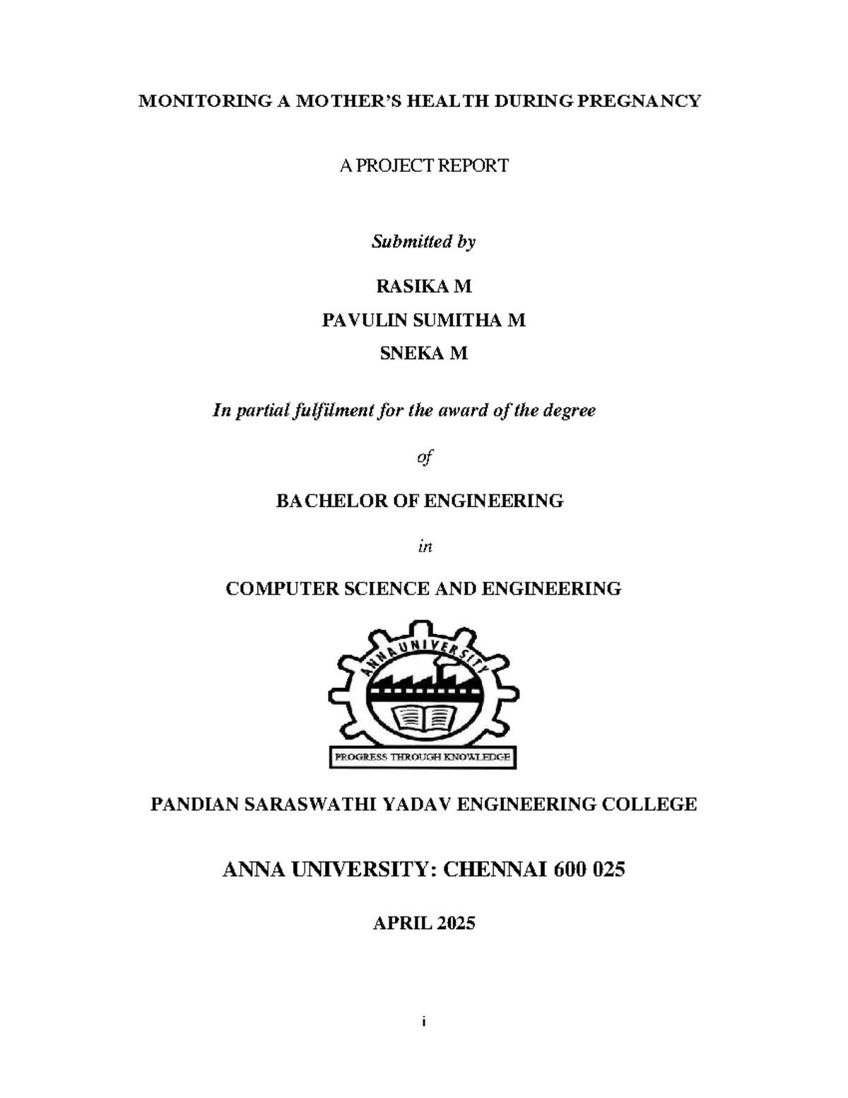 Pregnancy Health Monitoring Chatbot Project Report (CSE 2025) - Studocu