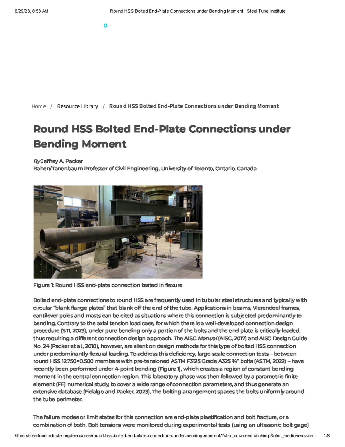 Round HSS Bolted End-Plate Connections: Bending Moment Analysis ...