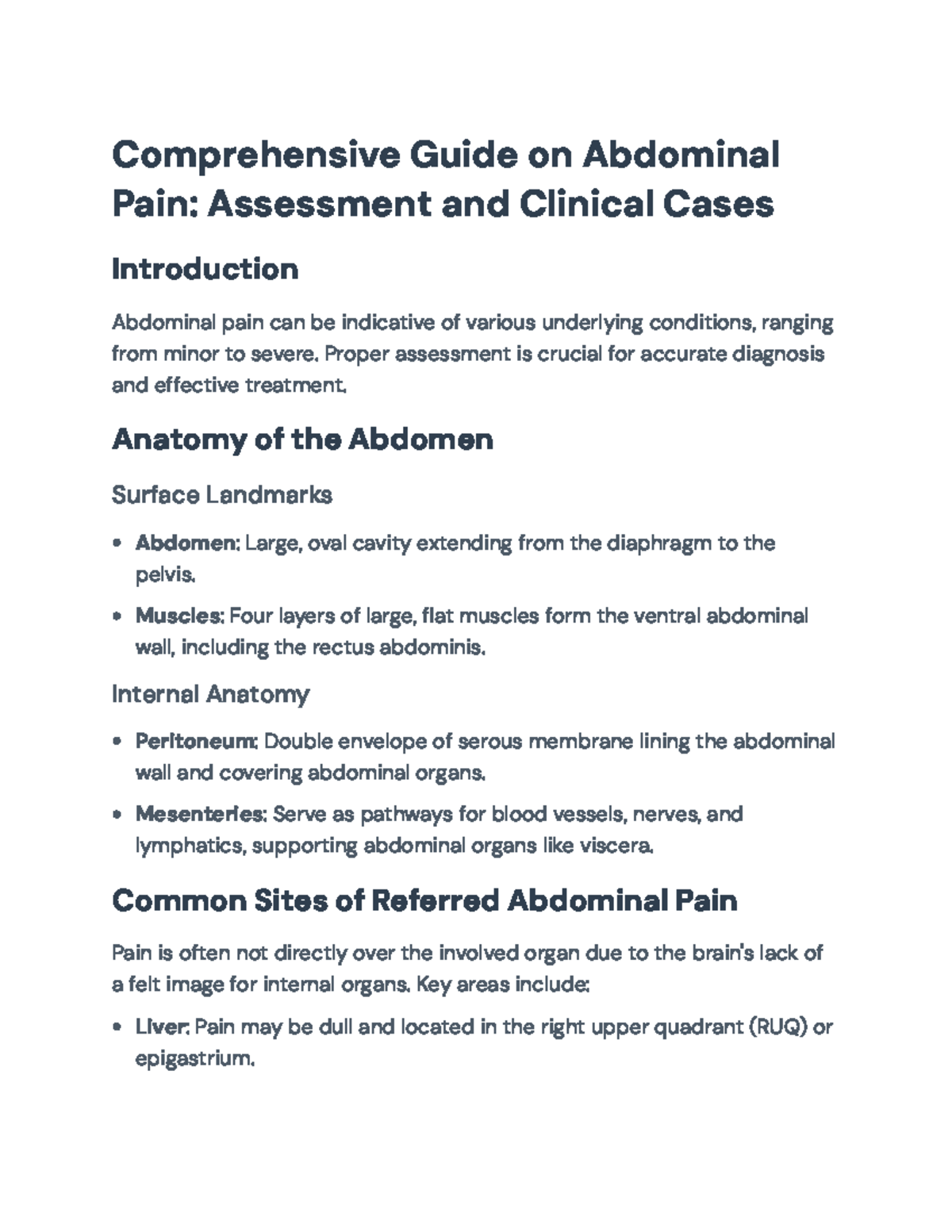 Comprehensive Guide on Abdominal Pain Assessment & Clinical Cases - Studocu