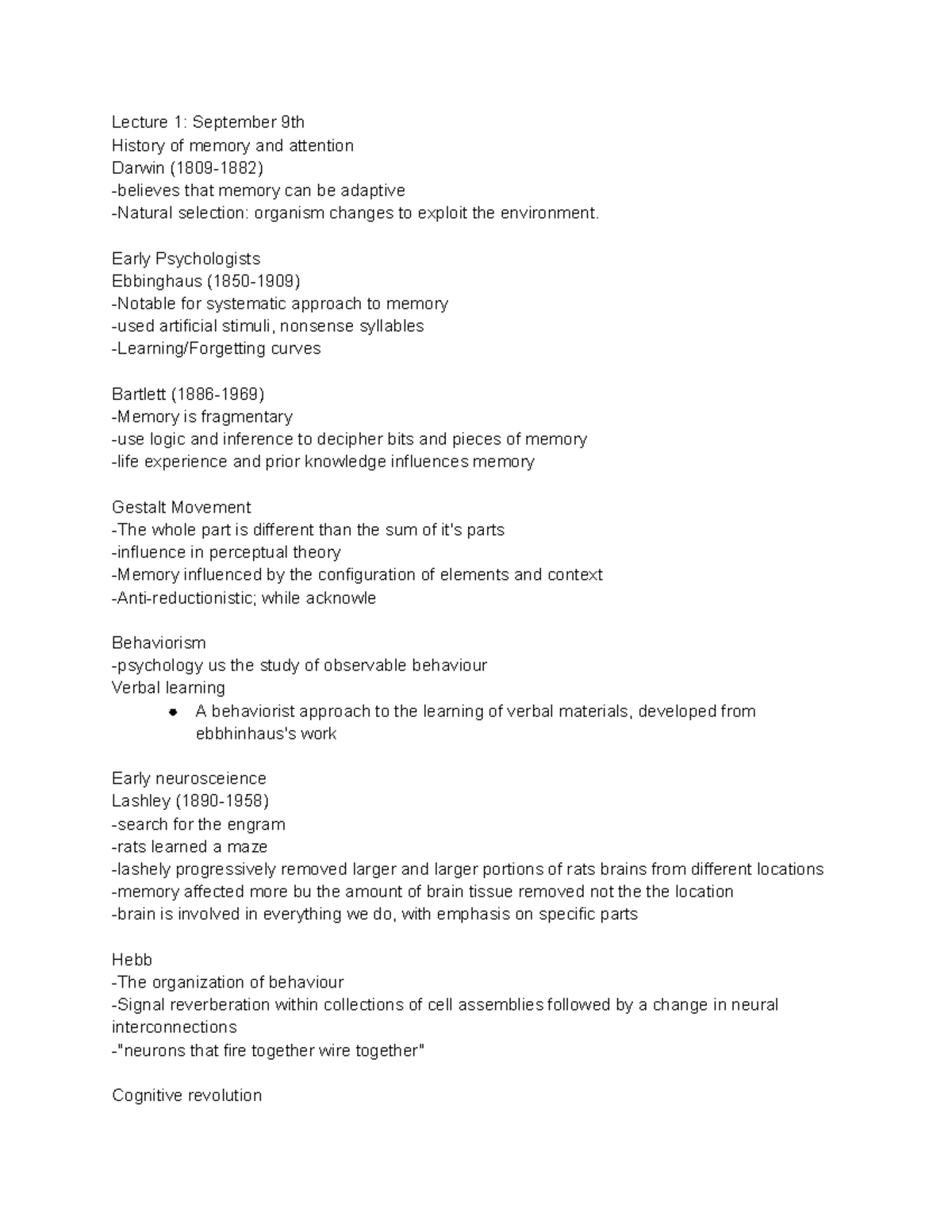Lecture 1: History of Memory & Attention - Key Concepts and Theories ...