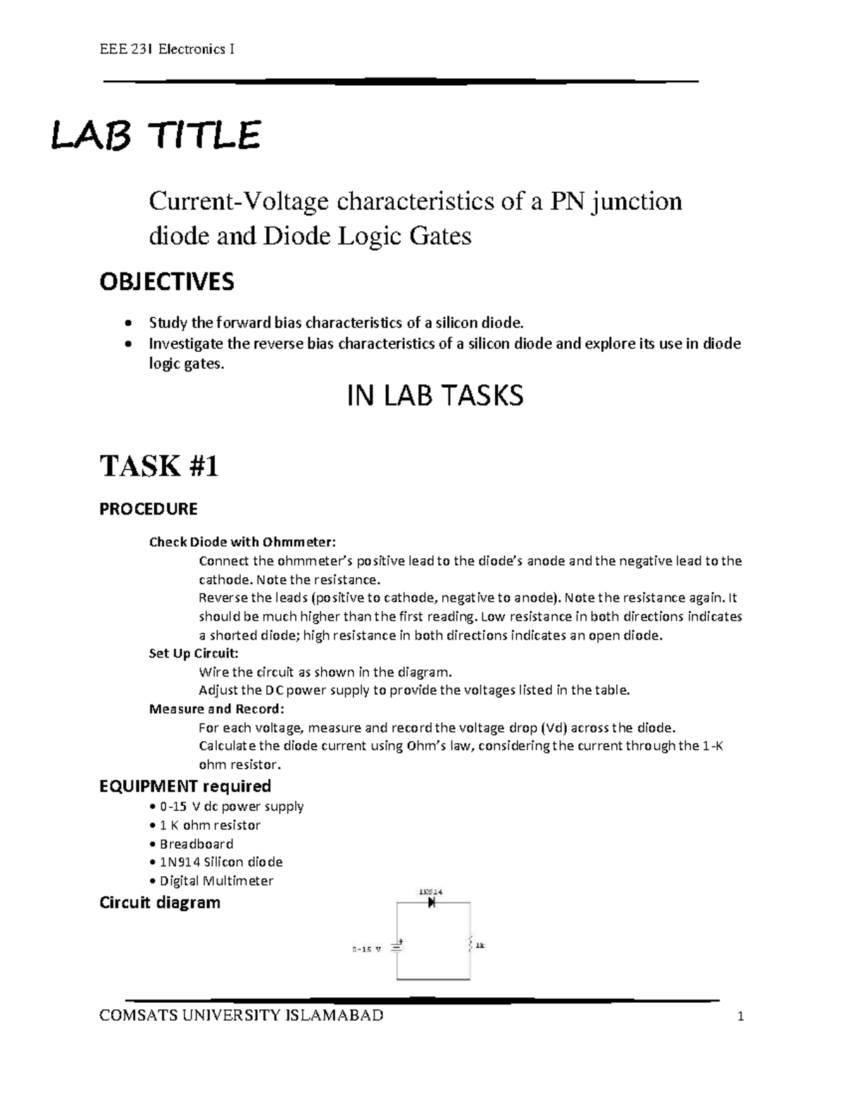 Lab 2 - this practical is in the voltages and current characteristics ...