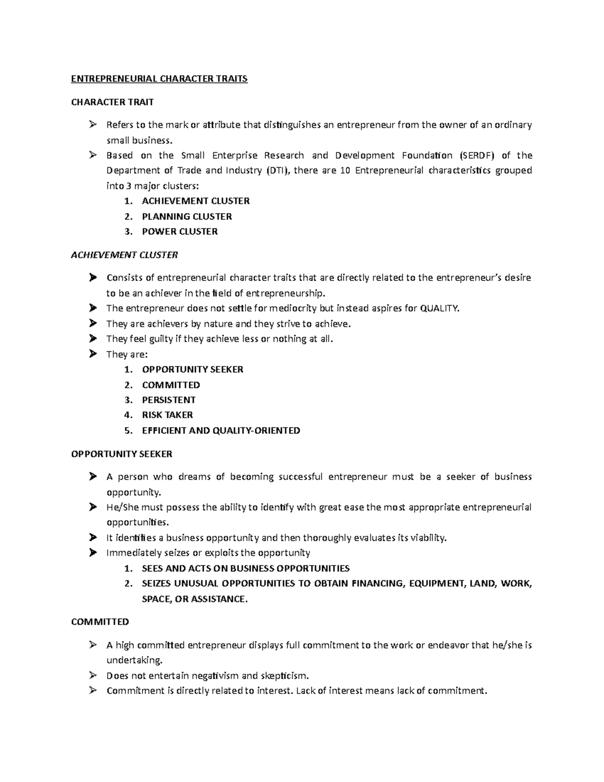 ENTR 101: Essential Entrepreneurial Character Traits for Success - Studocu