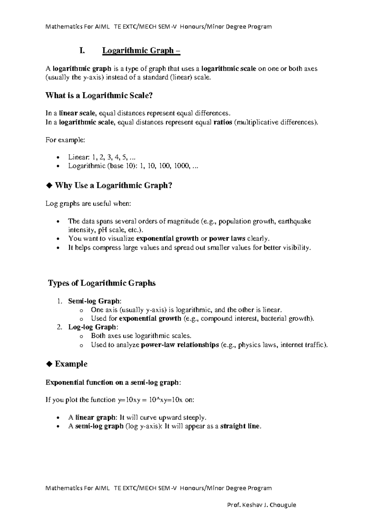 Mathematics for AIML TE Degree Program I: Logarithmic & Exponential ...