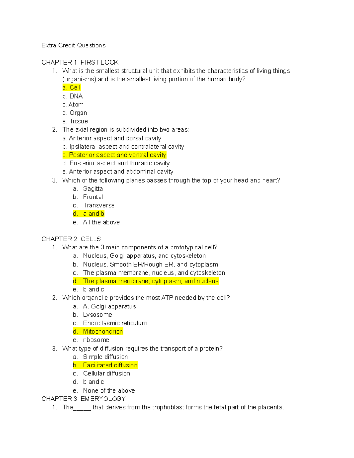 CH 1-9 Extra Credit Questions in Anatomy: Key Concepts Reviewed - Studocu