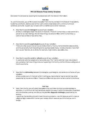 PSY 215 Module 2 MIlestone Template Word Doc - PSY 215 Module Two ...