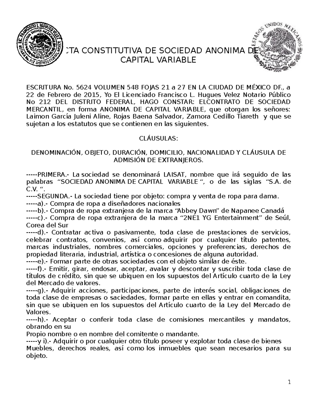 257076932-Ejemplo-de-Acta-Constitutiva - ACTA CONSTITUTIVA DE SOCIEDAD ANONIMA DE CAPITAL ...