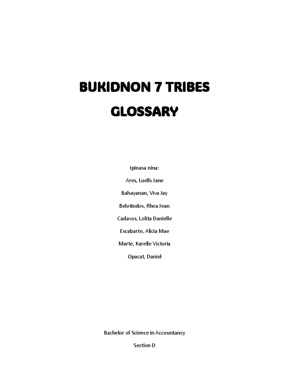 Glossary of Bukidnon 7 Tribes - Cultural Terms and Definitions - Studocu