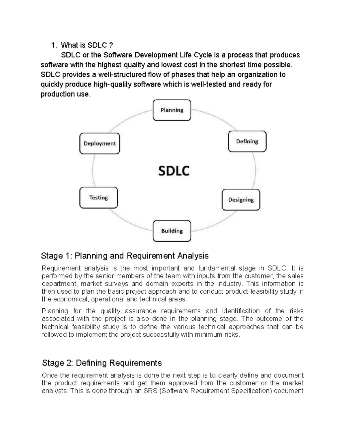 SDLC - Software Development Life Cycle Overview and Key Phases - Studocu