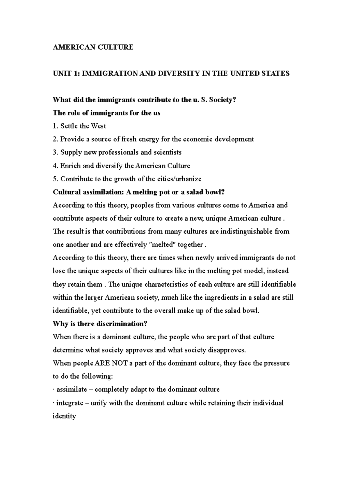 American Culture - Tóm tắt văn hóa Mỹ 1: Di sản và Thách thức - Studocu