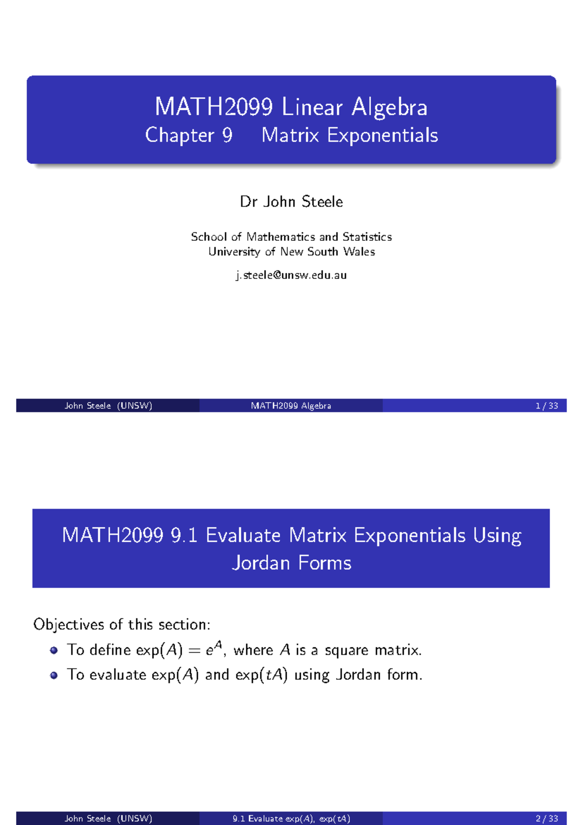 MATH2099 Linear Algebra Chapter 9: Matrix Exponentials Overview - Studocu