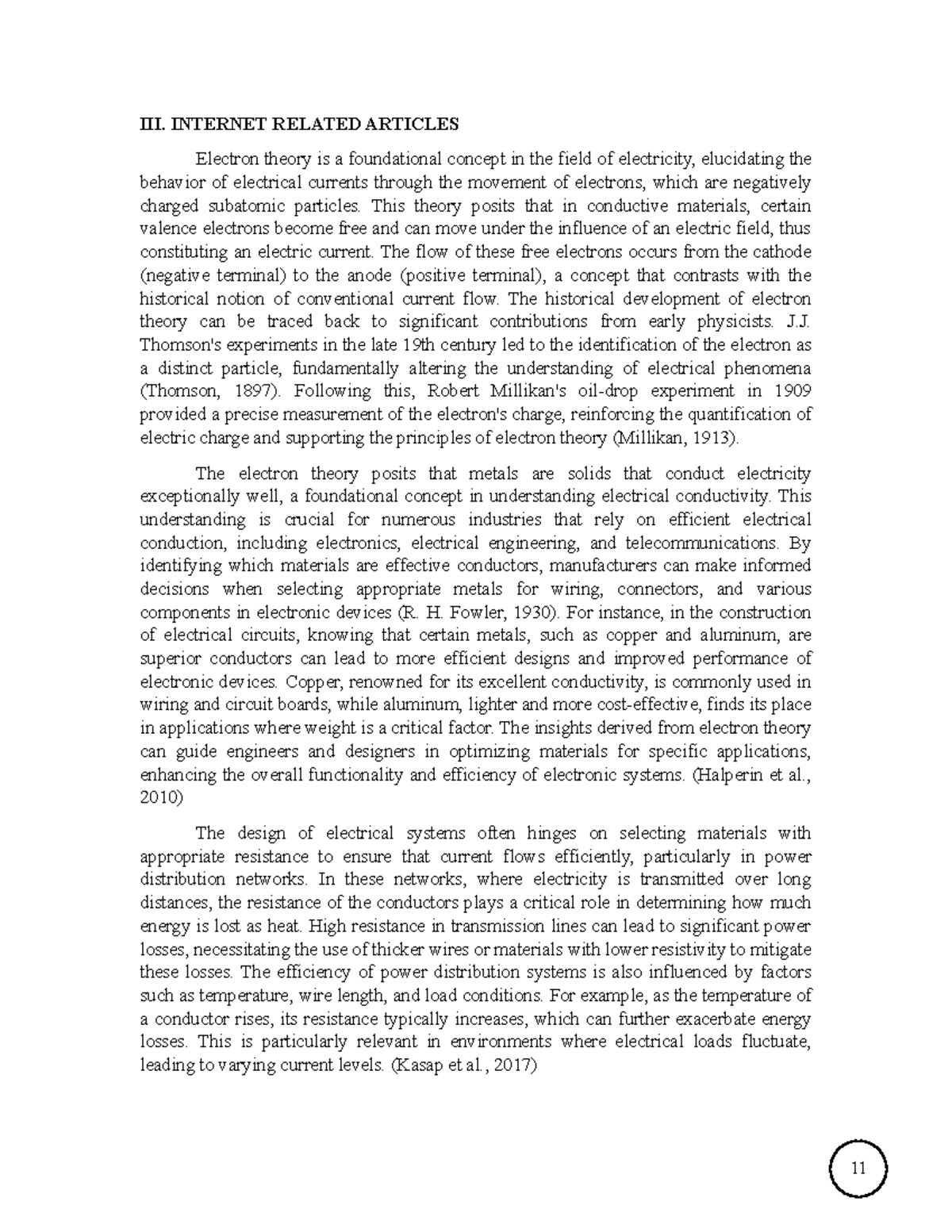 Rrl 3 - RRL - III. INTERNET RELATED ARTICLES Electron theory is a ...